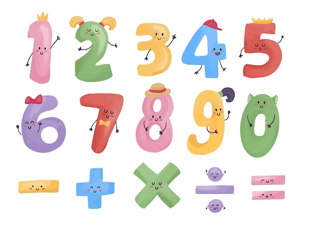 Charming Illustrated Numbers and Mathematical Symbols Collection ...