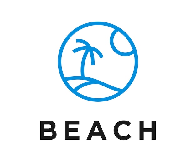 Iconic Blue Beach Symbol with Palm Tree and Sun | Jiffy Designs