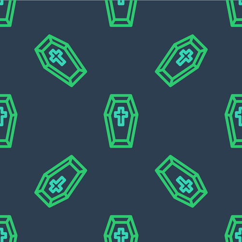 Line Coffin With Christian Cross Icon Isolated Seamless Pattern On Blue ...