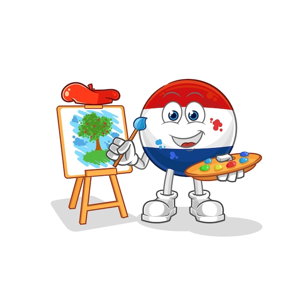 Cheerful Netherland Flag Character Painting Vibrant Landscape | Jiffy ...