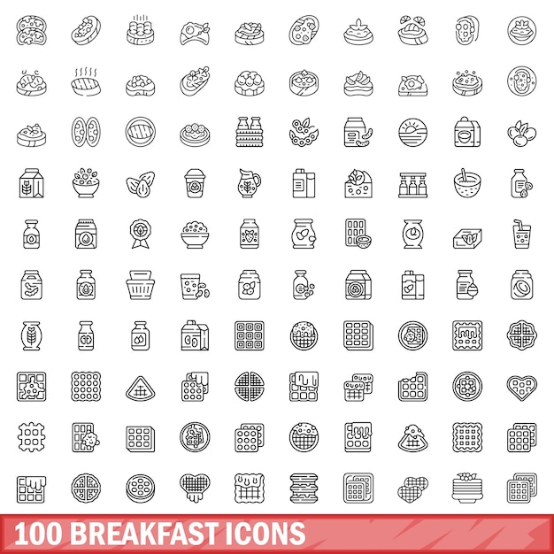 Diverse Collection of 100 Breakfast-Themed Monoline Icons | Jiffy Designs