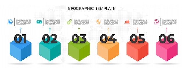 Vibrant Geometric Infographic with Numbered Cubes and Descriptive Icons ...