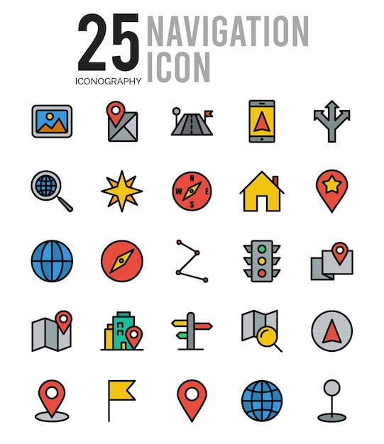 Vibrant Navigation Symbols: A Diverse Iconography for Wayfinding ...