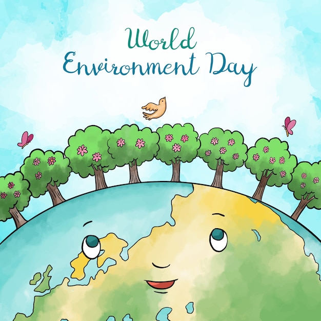 Vibrant World Environment Day Landscape with Smiling Earth | Jiffy Designs