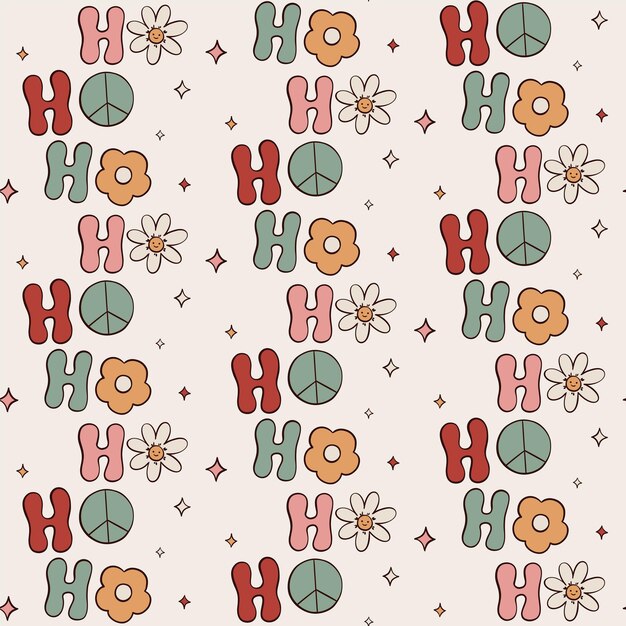 Whimsical Floral and Peace Symbol Pattern in Retro Colors | Jiffy Designs
