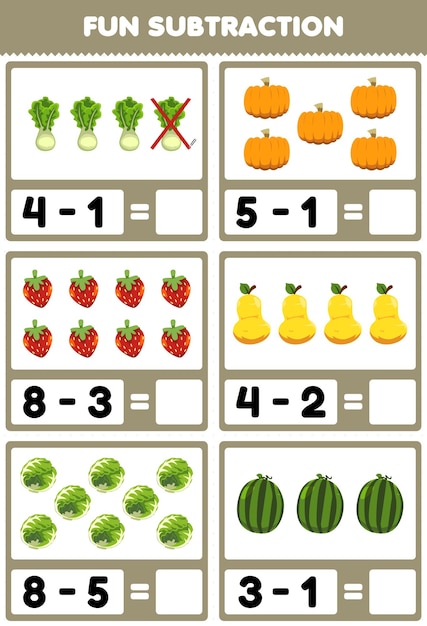 Engaging Subtraction Practice with Vibrant Vegetable and Fruit Imagery ...