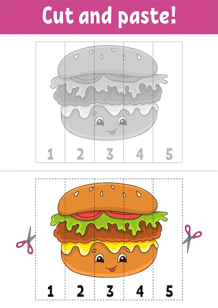 Cheerful Burger Puzzle: Cut and Paste Fun | Jiffy Designs