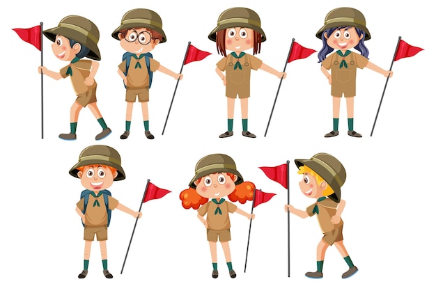Cheerful Scouts Carrying Flags in Adventurous Poses | Jiffy Designs
