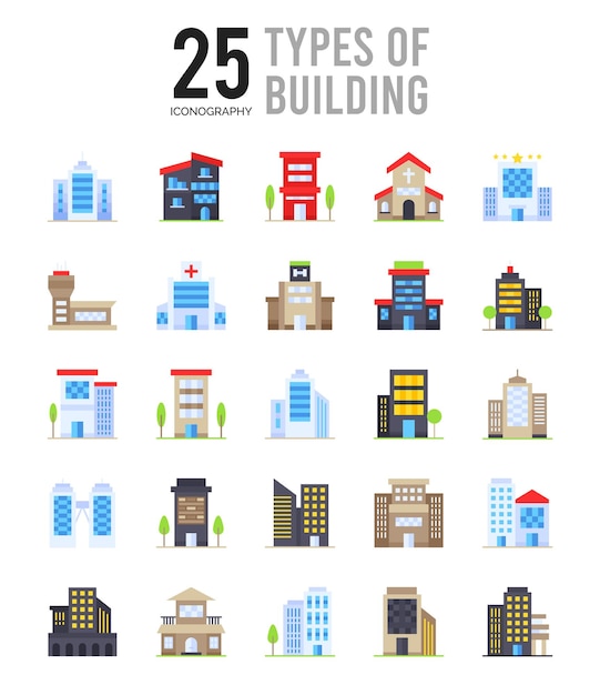 Diverse Architectural Icons: 25 Building Types Illustrated | Jiffy Designs