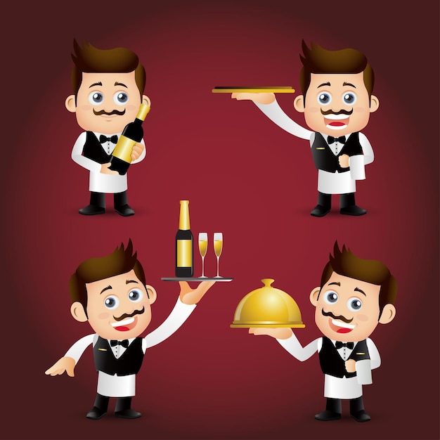 Lively Collection of Waiter Illustrations for Versatile Applications ...