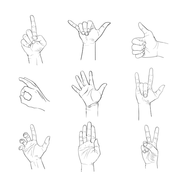Expressive Gesture Illustrations: Diverse Hand Signals and Symbols ...