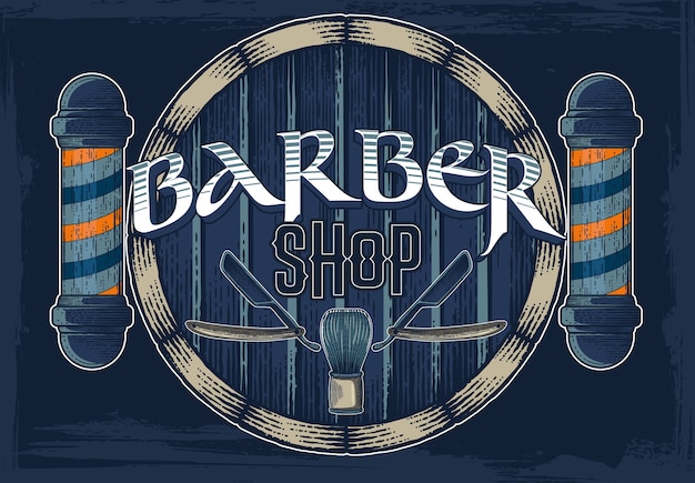 Vintage Barber Shop Sign with Striped Poles and Scissors | Jiffy Designs