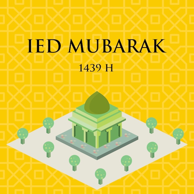 Vibrant Eid Mubarak Celebration with Ornate Mosque and Greenery | Jiffy ...