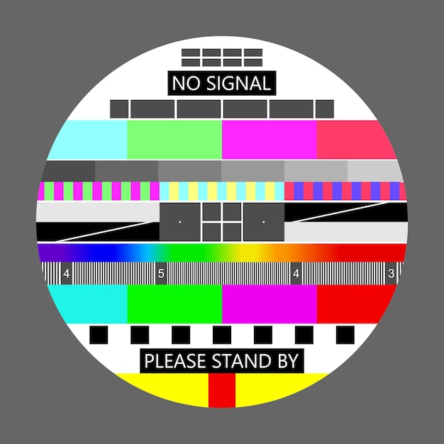 Vibrant Retro TV Test Pattern with 'No Signal' Text | Jiffy Designs