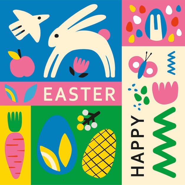 Vibrant Easter Symbols and Icons in Geometric Arrangement | Jiffy Designs