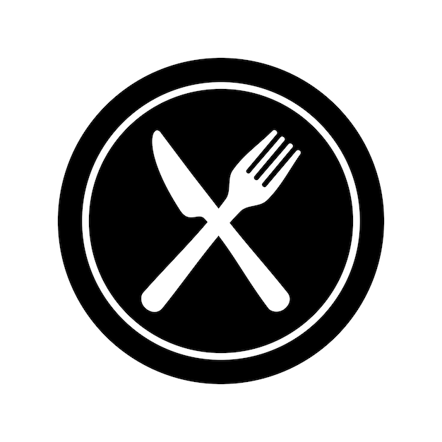 Crossed Utensils in Minimalist Black and White Circle | Jiffy Designs