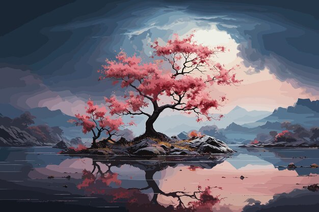 Serene Sakura Sanctuary: A Tranquil Waterside Tableau | Jiffy Designs