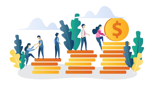 People Climbing Financial Ladders Towards Monetary Success | Jiffy Designs