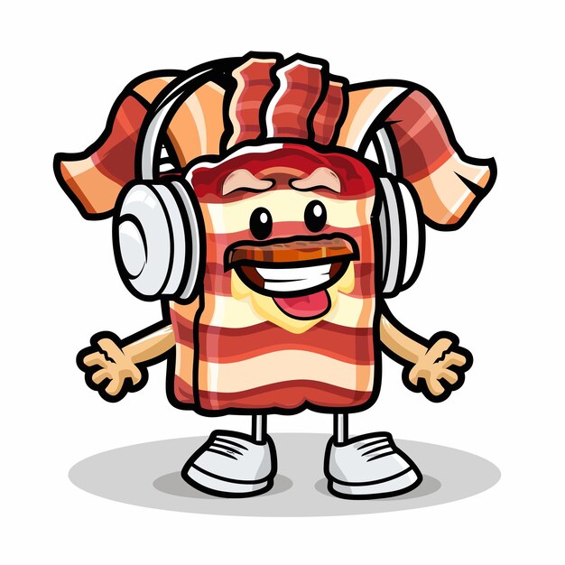 Cheerful Bacon Character Rocking Out with Headphones | Jiffy Designs