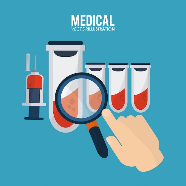 Medical Laboratory Testing Illustration with Vials and Magnifying Glass ...