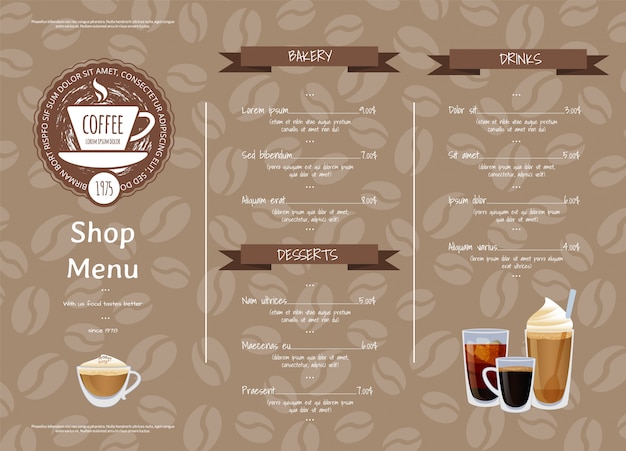 Cozy Coffee Shop Menu Featuring Drinks and Bakery Delights | Jiffy Designs