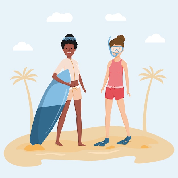 Vibrant Beach Duo Enjoying the Sun and Surf | Jiffy Designs