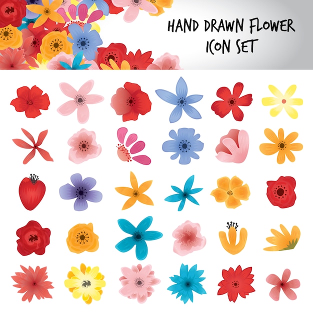 Vibrant Hand-Drawn Flower Icon Collection with Diverse Blooms | Jiffy ...