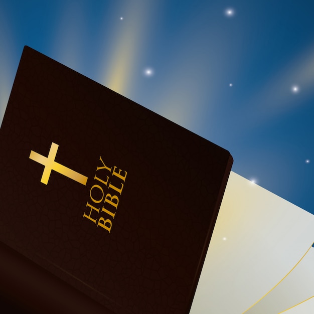 Bible Illuminated by Celestial Rays Against Vibrant Sky | Jiffy Designs