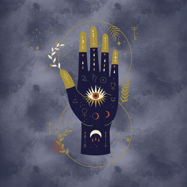 Mystical Hand of Celestial Symbols and Cosmic Elements | Jiffy Designs
