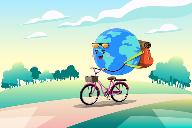 Globetrotting Earth Riding a Bicycle on a Scenic Path | Jiffy Designs