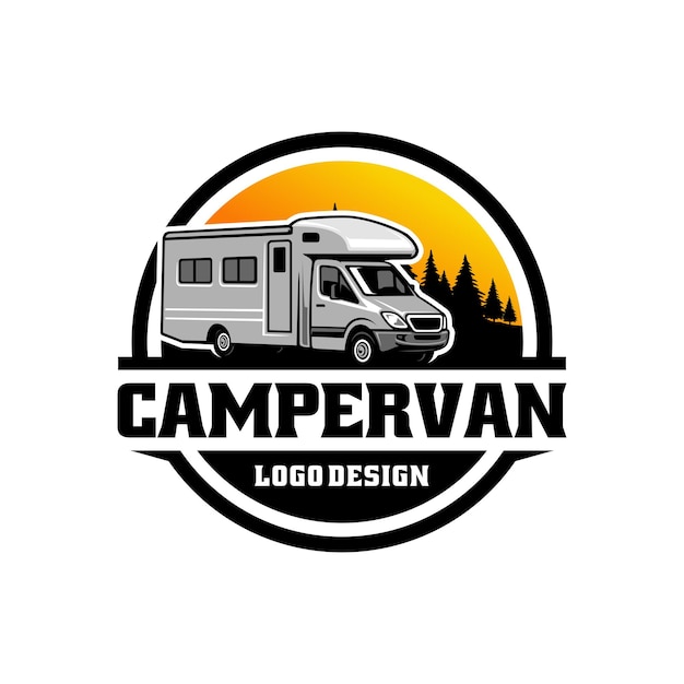 Adventurous Campervan Emblem with Scenic Backdrop | Jiffy Designs