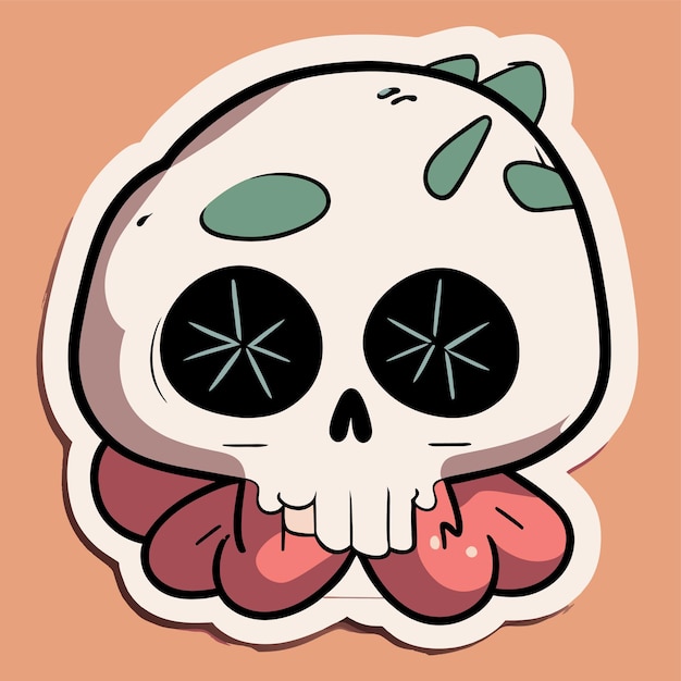 Cartoon Skull with Leaves and Hearts on Peach Background | Jiffy Designs