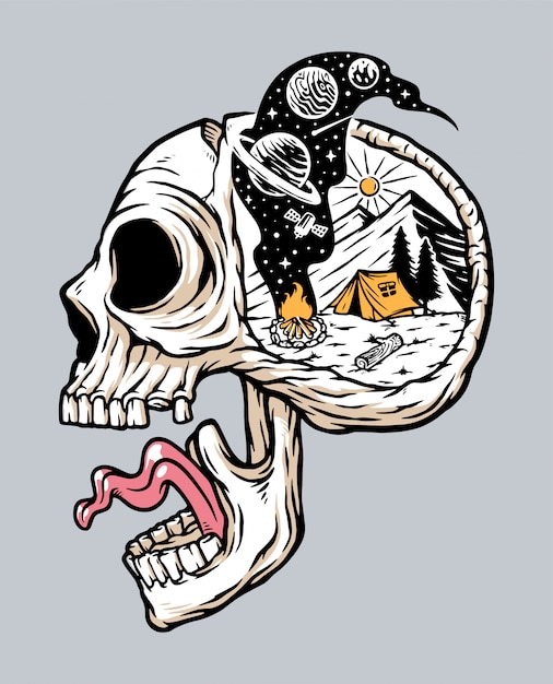 Captivating Skull Camper Adventure Illustration | Jiffy Designs