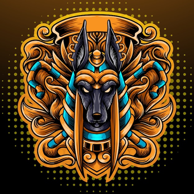 Majestic Egyptian God Anubis Emblem with Intricate Designs | Jiffy Designs