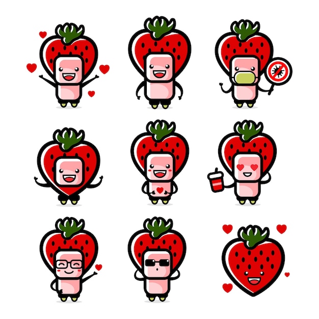 Playful Strawberry Characters in Vibrant Cartoon Style | Jiffy Designs