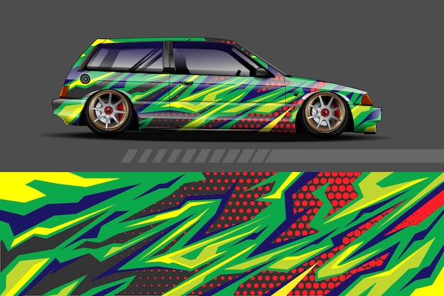 Vibrant Retro-Futuristic Hatchback with Striking Geometric Patterns ...