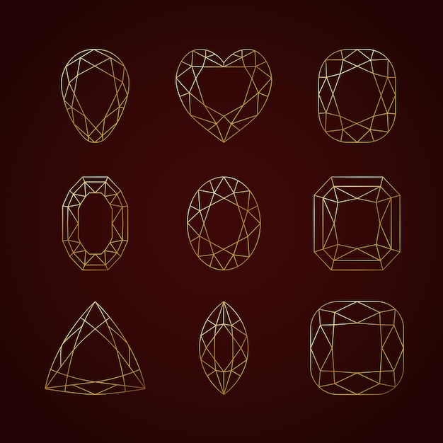 Elegant Geometric Gem Shapes in Gilded Wireframe Designs | Jiffy Designs