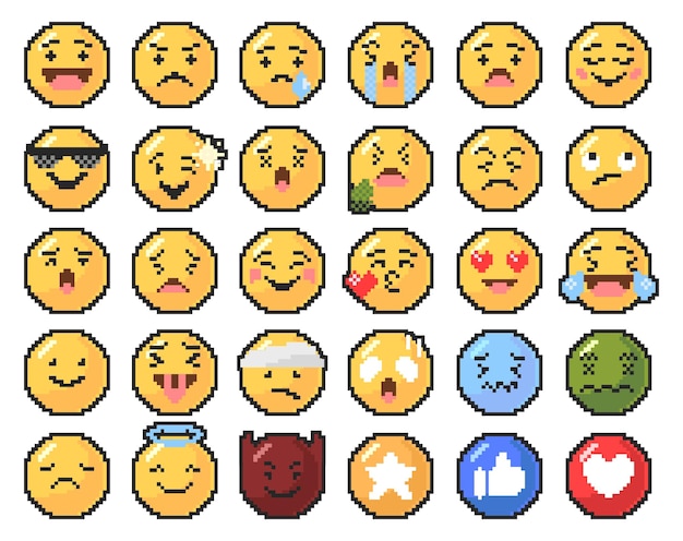 Vibrant Pixel Art Emoji Collection with Diverse Expressions | Jiffy Designs