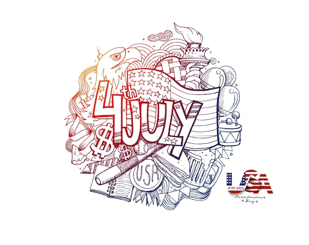 Vibrant 4th of July Doodle Celebration Artwork | Jiffy Designs