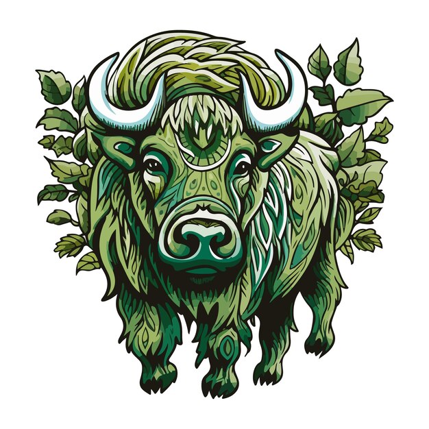 Majestic Green Forest Spirit with Glowing Eyes and Horns | Jiffy Designs