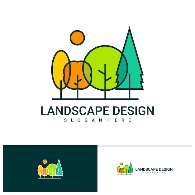 Minimalist Landscape Design Logo with Trees and Sun | Jiffy Designs