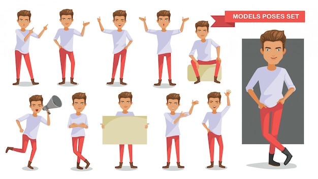 Diverse Male Character Poses in Casual Attire with Expressive Gestures ...