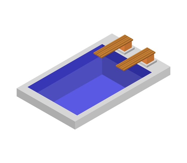 Vibrant Isometric Swimming Pool with Wooden Diving Platforms | Jiffy ...