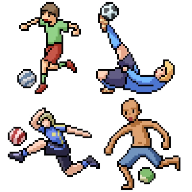 Vibrant Collection of Pixel Art Soccer Players in Action | Jiffy Designs
