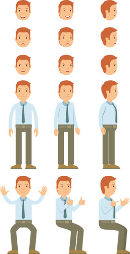 Vector Illustration Of Businessman With Guy Standing And Many Motion ...