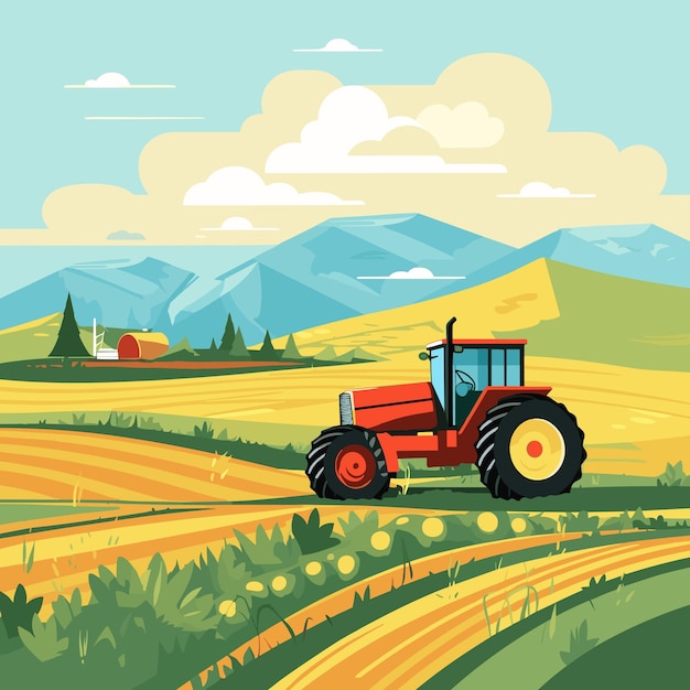 Vibrant Countryside Landscape with Tractor on Winding Path | Jiffy Designs