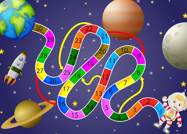 Colorful Space-Themed Board Game Path with Planets and Astronaut ...