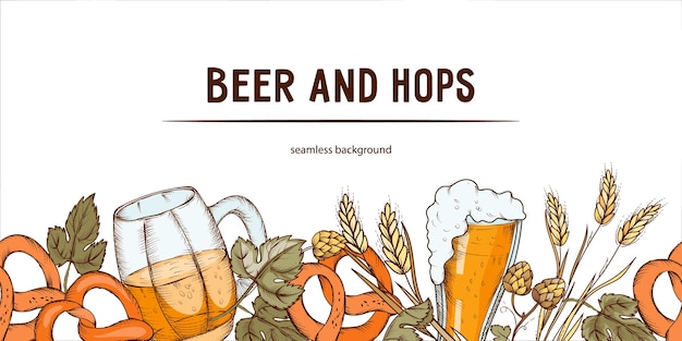 Vibrant Illustration of Beer, Hops, and Wheat for Brewing | Jiffy Designs