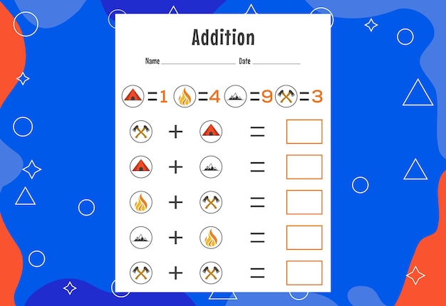 Engaging Addition Worksheet with Vibrant Geometric Shapes | Jiffy Designs