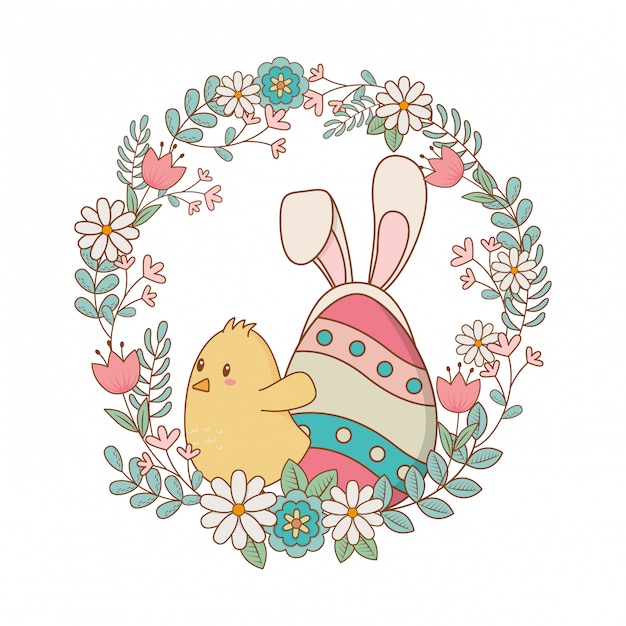 Whimsical Easter Bunny in Floral Wreath Illustration | Jiffy Designs